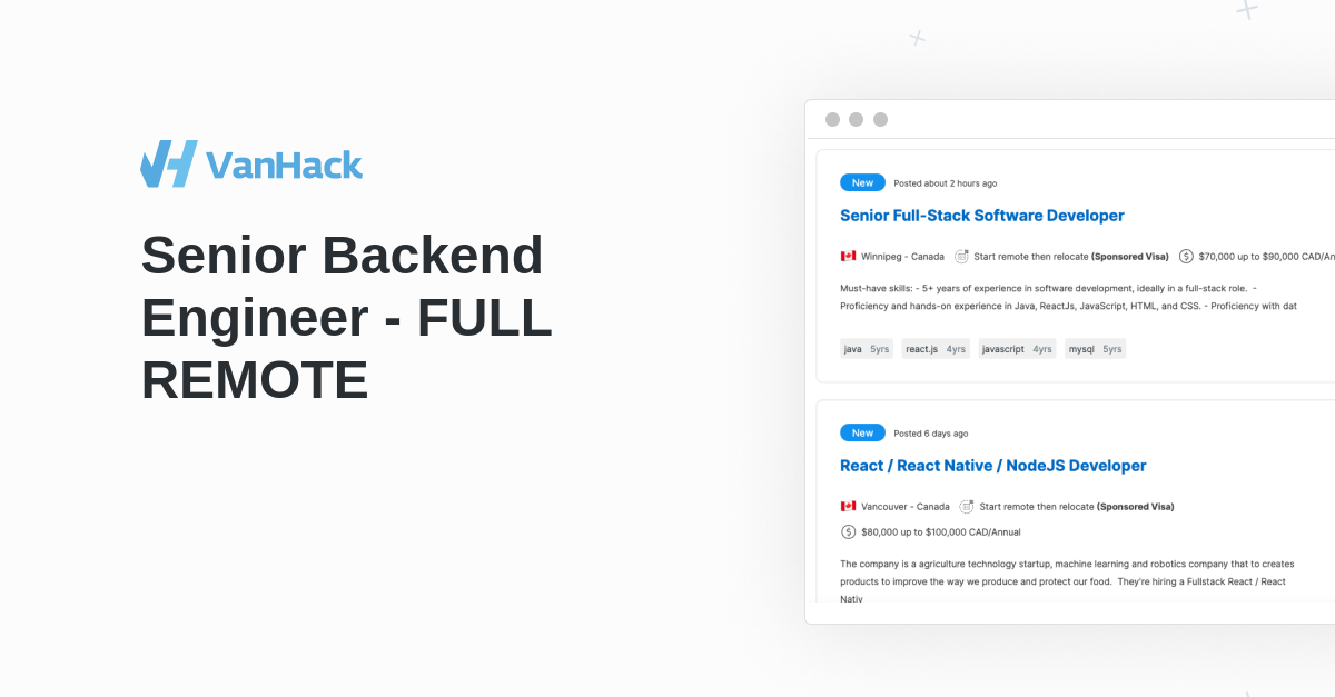 Senior Backend Engineer - FULL REMOTE - VanHack
